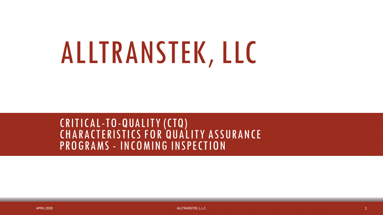 Critical-To-Quality (CTQ) Characteristics for Quality Assurance ...